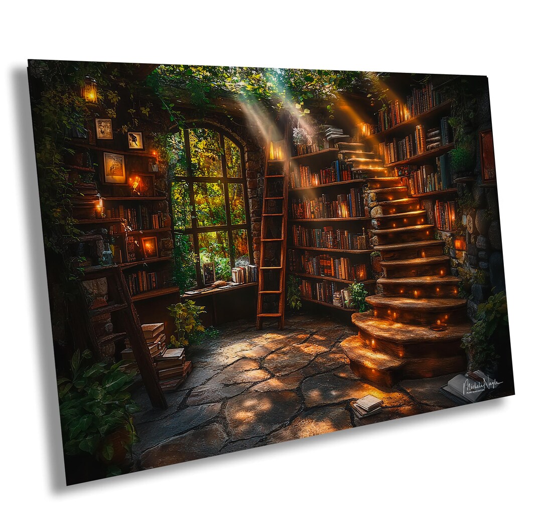 Enchanting Forest Library Art Print Rustic Magical AI Art Decor - Etsy