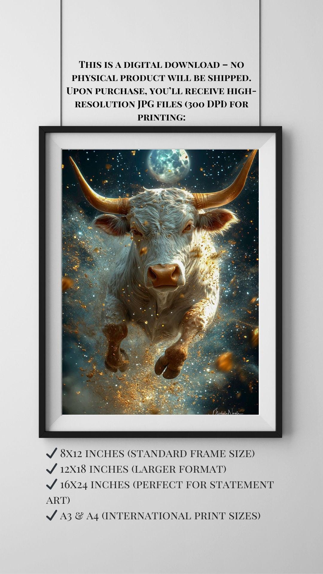 Taurus Zodiac Art Print – Mystical AI Fantasy Wall Art, Digital ...