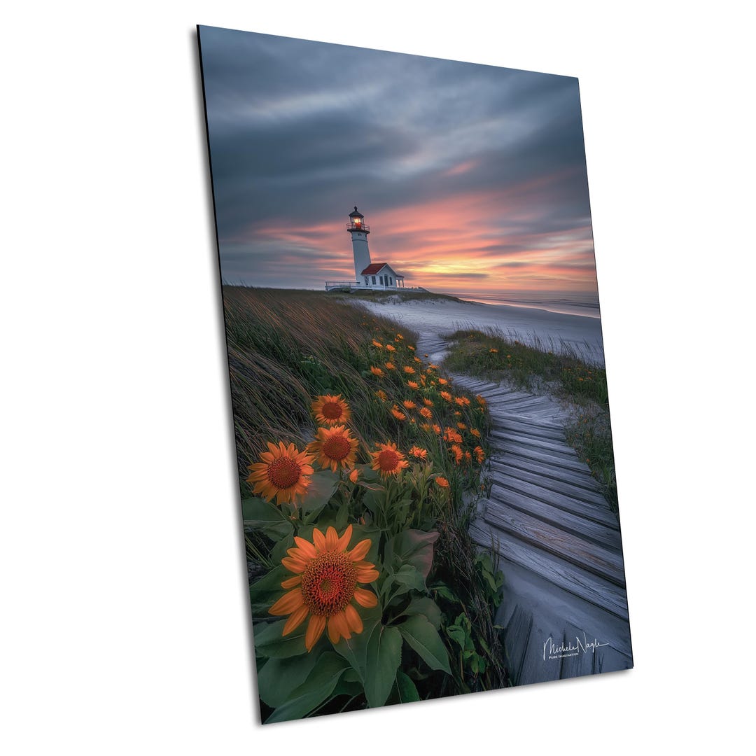 Lighthouse at Sunset With Sunflowers Art Print Coastal Pathway Decor - Etsy