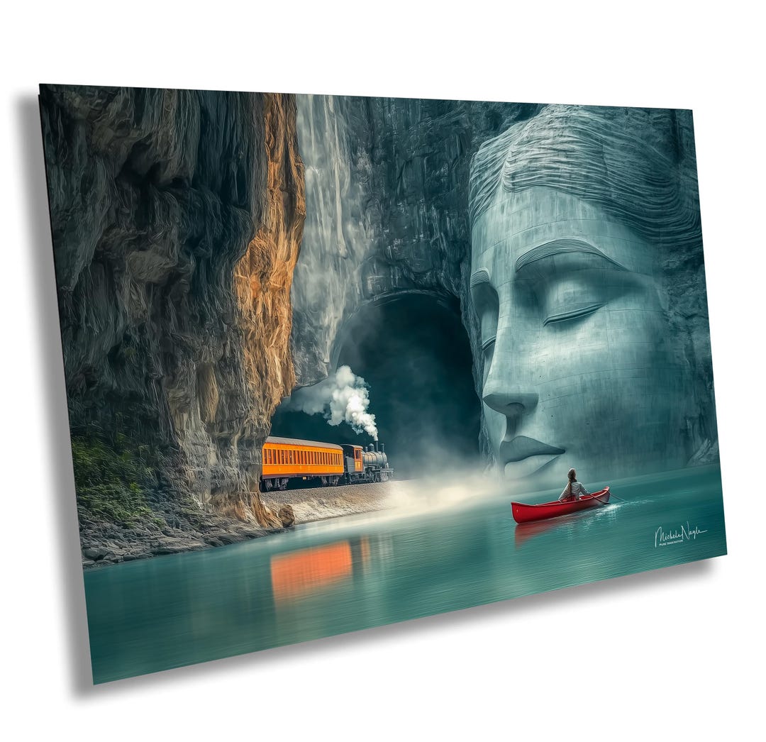 Surreal Train and River Art Print Dreamlike Landscape Wall Decor ...