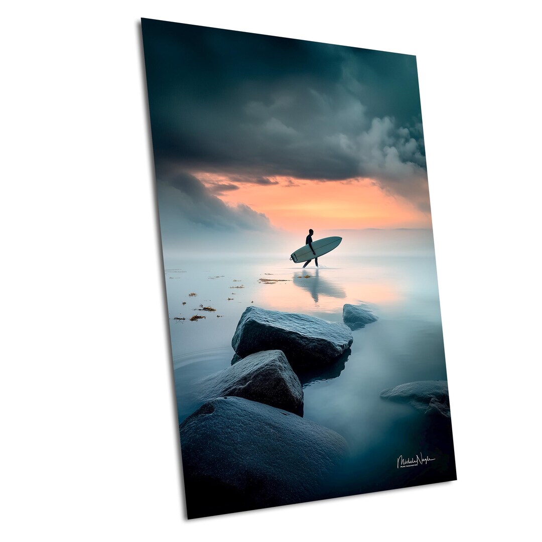 Surreal Surfer Art Print Moody Ocean Wall Art Dreamy Seascape Decor ...