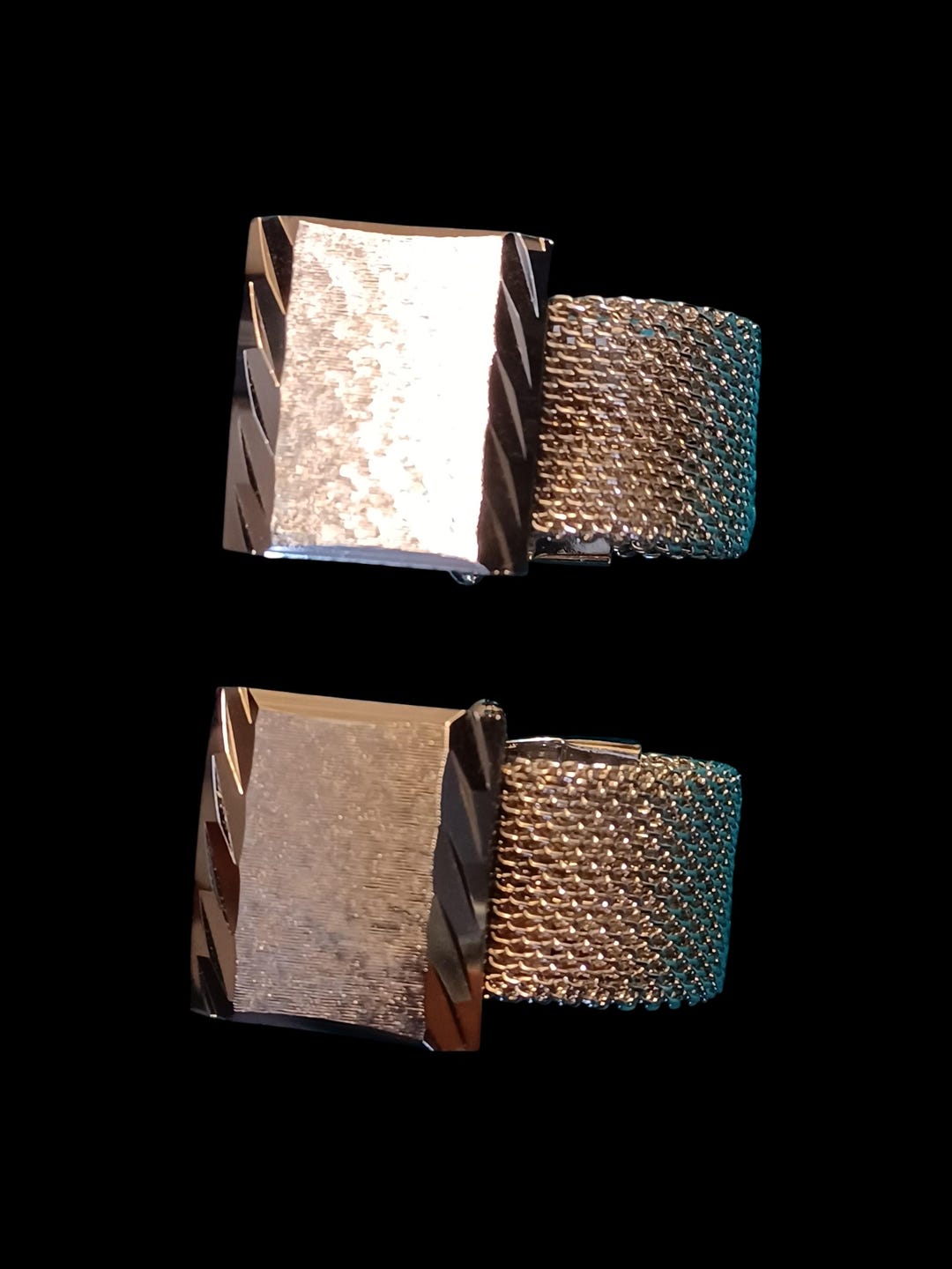 MCM Vintage Silvertone Wrap Around Mesh Cufflinks Square Bullet Back ...