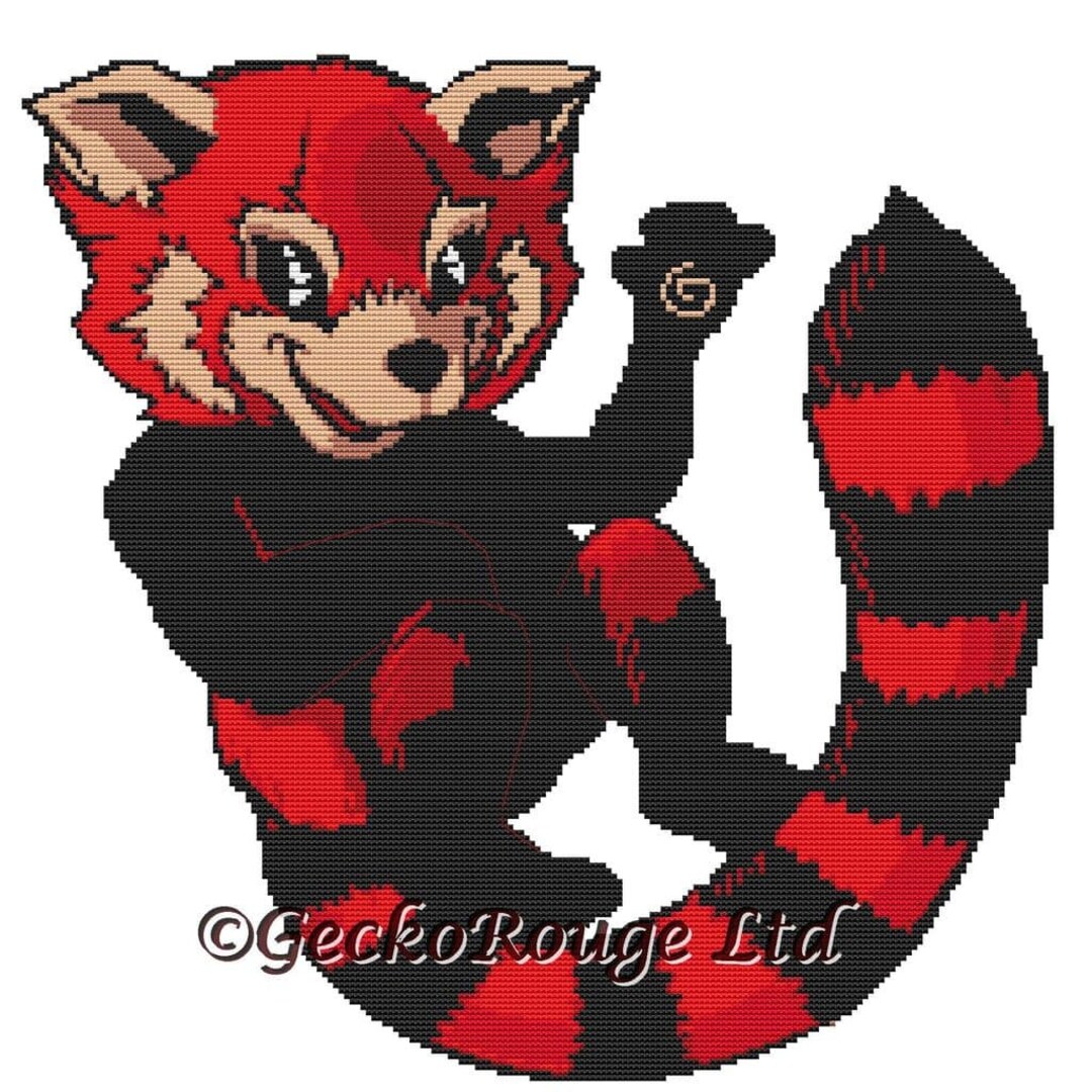 Red Panda, Ninja by Swirlies World Modern Cross Stitch Art Kit - Etsy