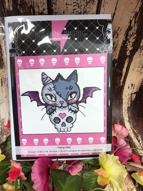 Modern Cross Stitch Kit Vamp Kitty By Miss Cherry Martini 18 | Etsy