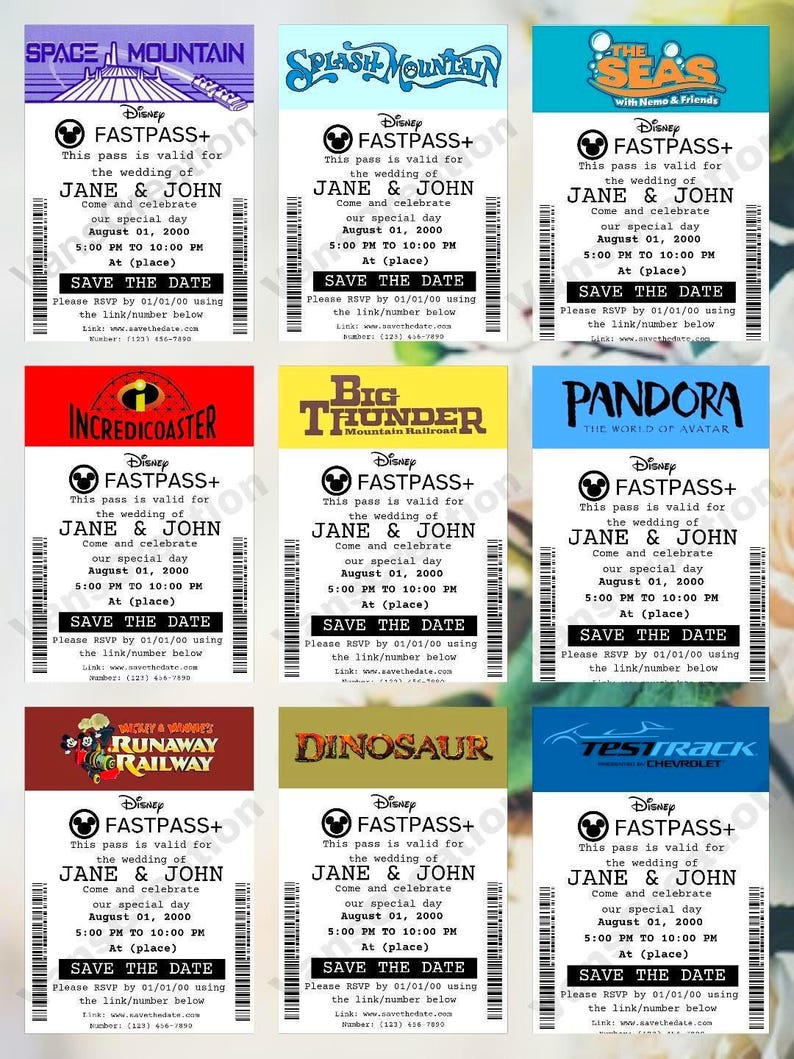 Disney Fastpass Themed Wedding/birthday Invitations. Fully Customizable ...