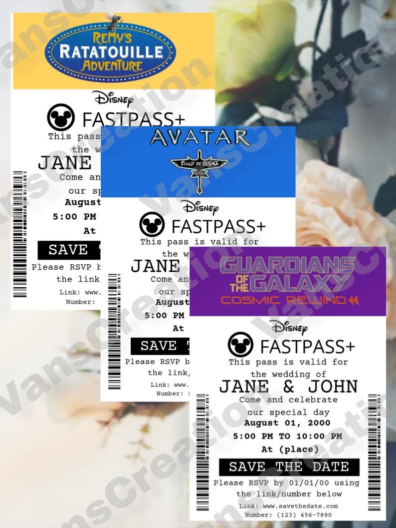 Disney Fastpass Themed Wedding/birthday Invitations. Fully Customizable ...