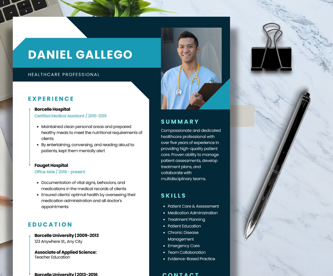 Blue Modern Healthcare Resume Template: Professional CV (digital ...