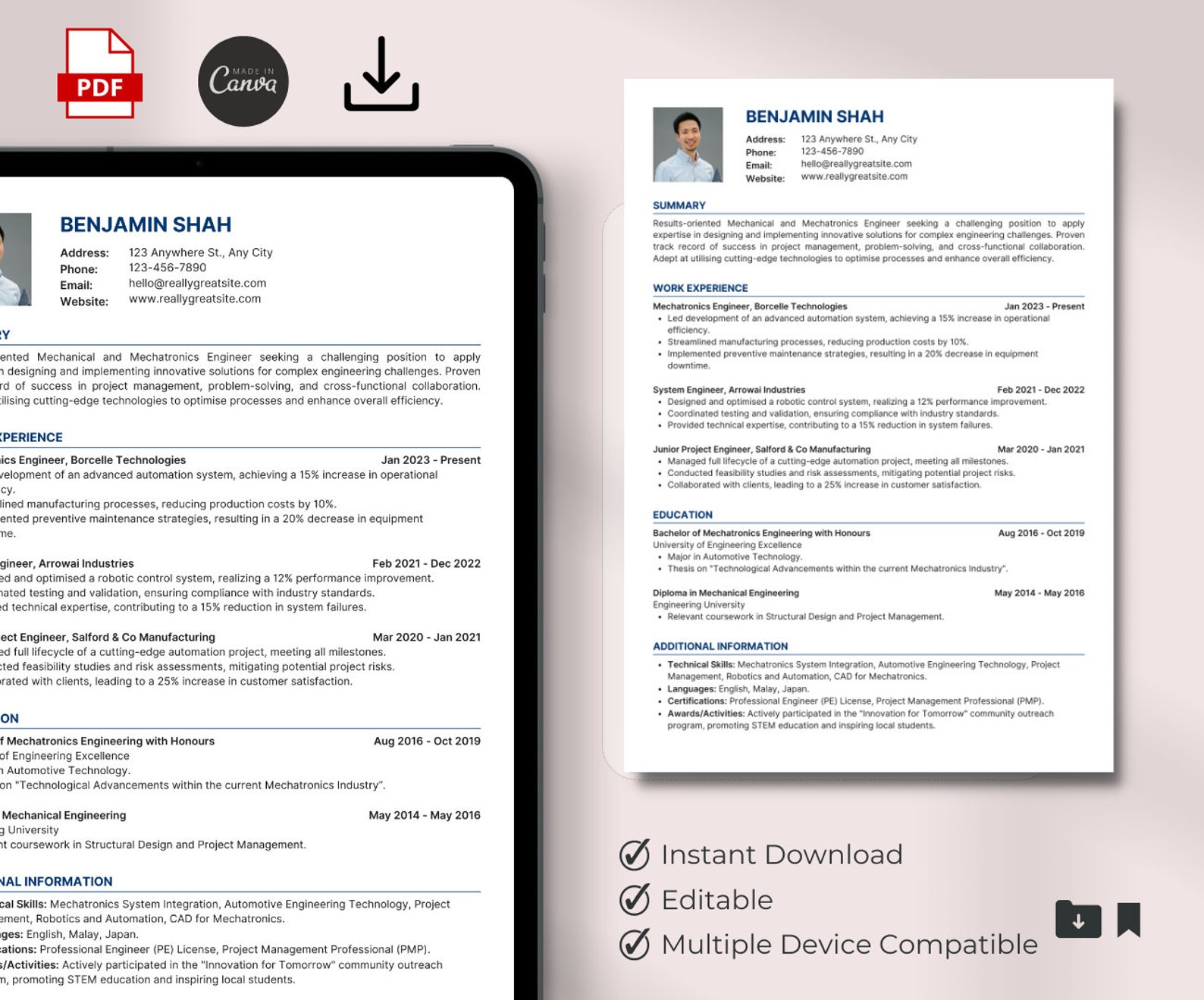 Clean and Professional Resume Template Blue White, Modern CV Design ...