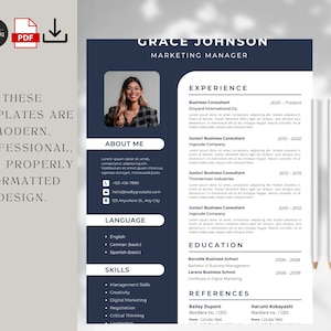 Minimalist Dark Blue White CV Template, Simple Resume Design, Clean ...