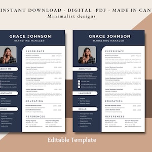Minimalist Dark Blue White CV Template, Simple Resume Design, Clean ...