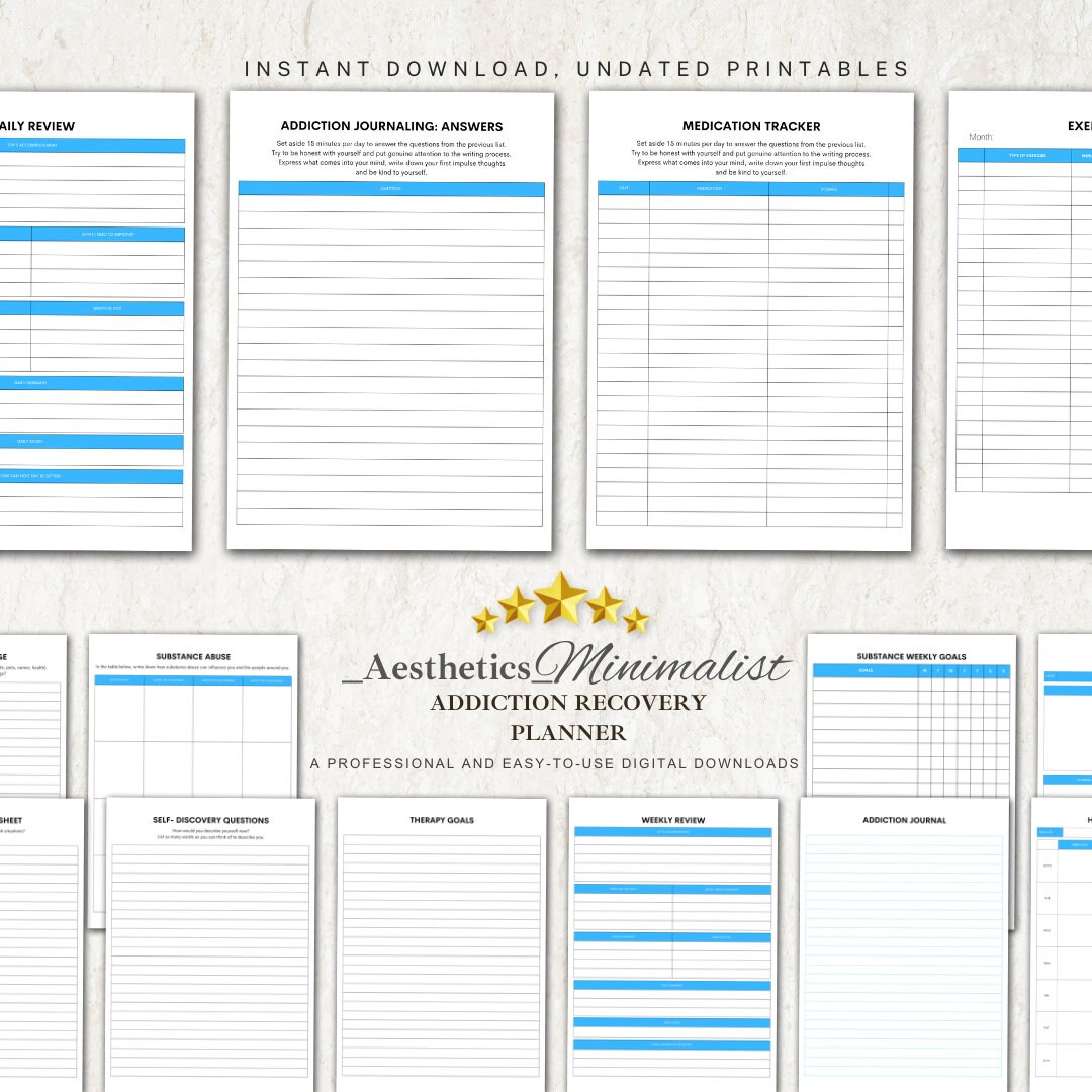 Addiction Recovery Journal, Sober Living Planner, Sobriety Progress ...
