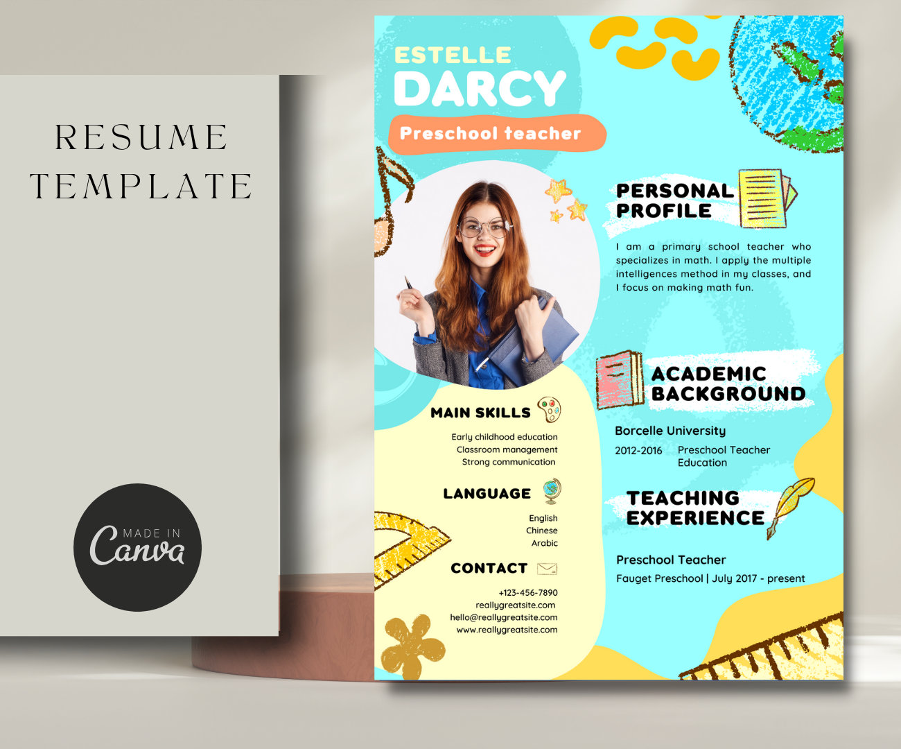 Playful Preschool Teacher Resume Template: Blue & Yellow Design ...
