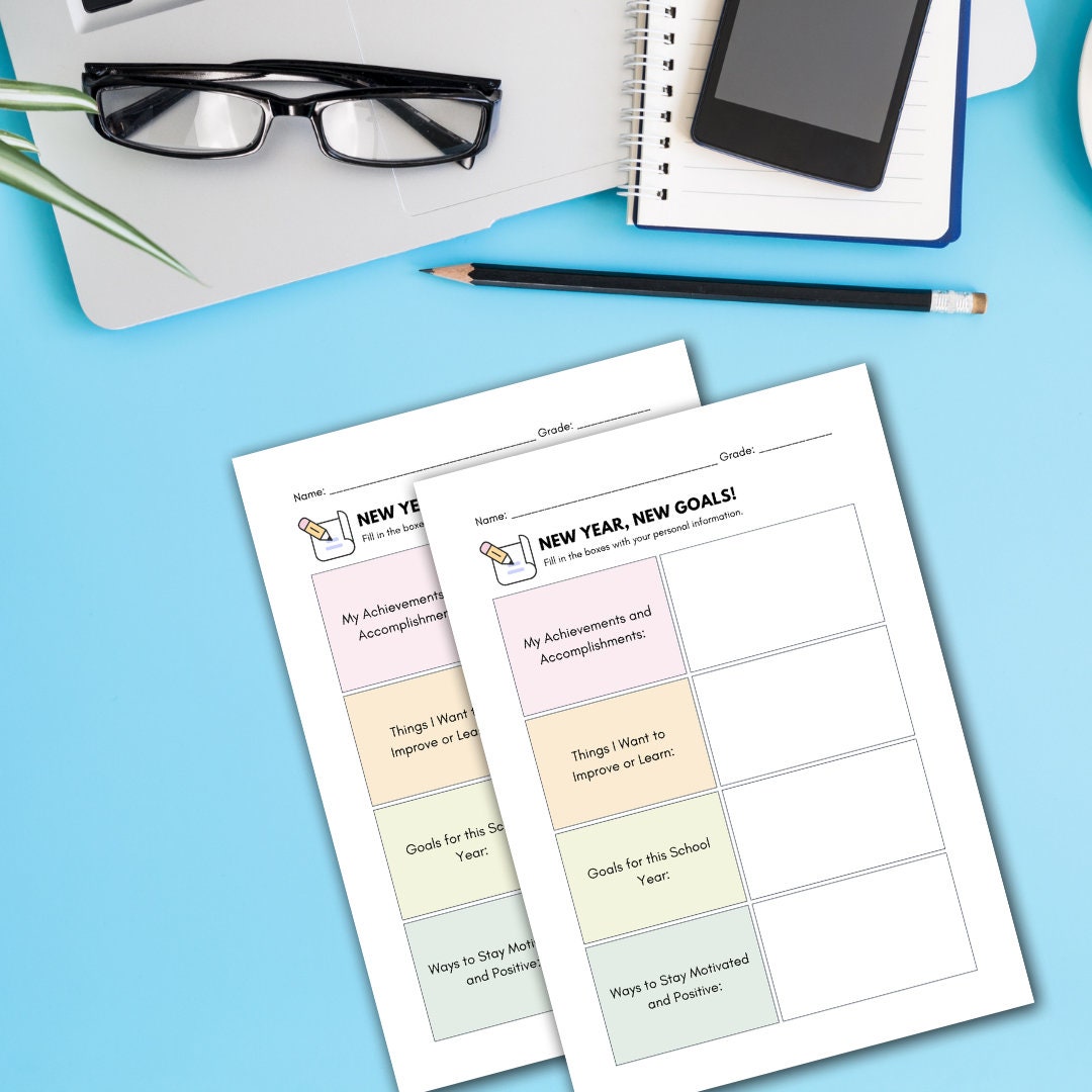 New Year's Resolution Worksheet for Student, 1 Page Resolution Sheet ...