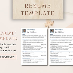 Clean and Professional Resume Template Blue White, Modern CV Design ...