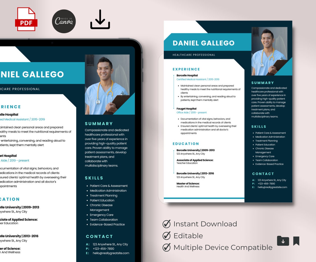 Blue Modern Healthcare Resume Template: Professional CV (digital ...