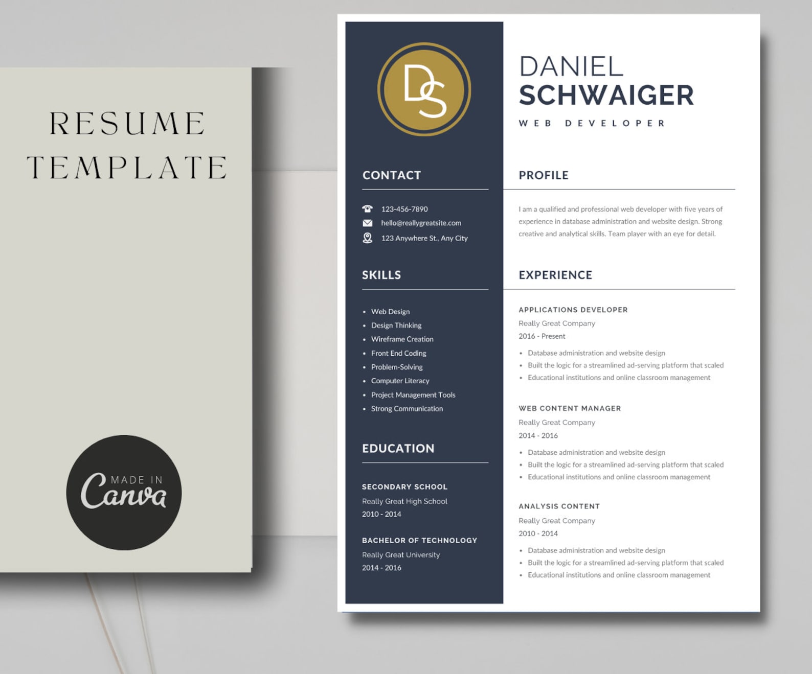 Minimalist Gray Gold Resume Template: Elegant CV Design (instant ...