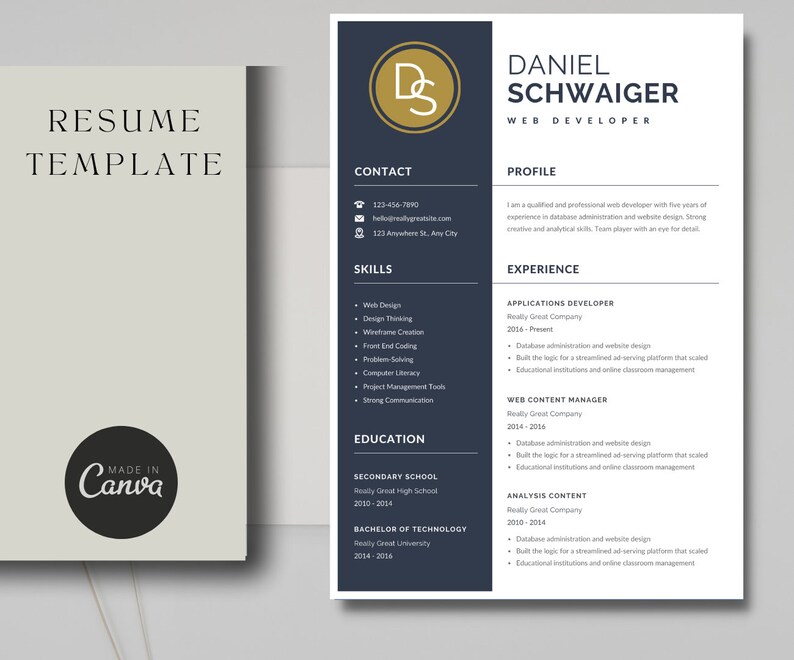 Minimalist Gray Gold Resume Template: Elegant CV Design (instant ...