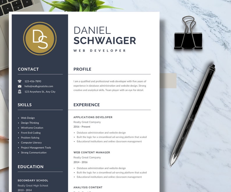 Minimalist Gray Gold Resume Template: Elegant CV Design (instant ...