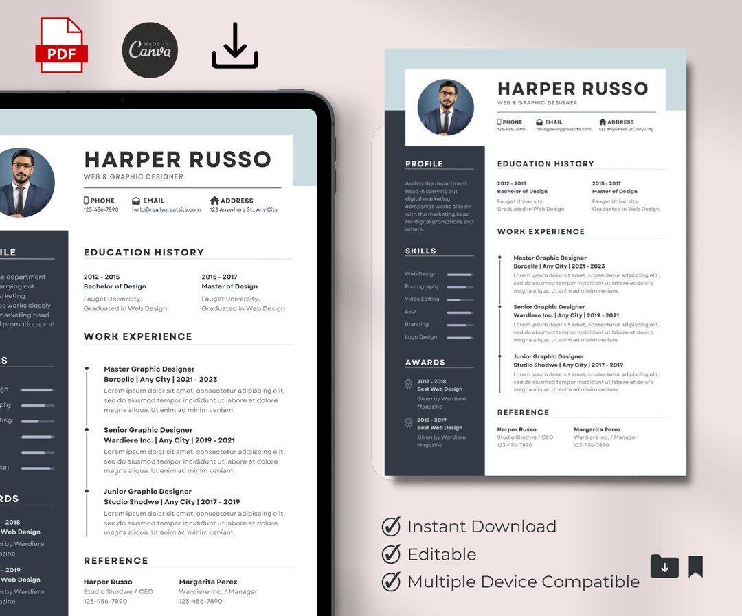Minimalist Professional Resume Template, Designer CV Layout, Creative ...