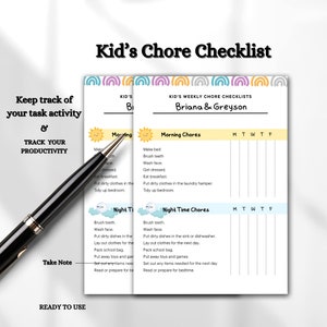 Kids Journal Core Chores Checklist, Children's Chore Chart, Task ...