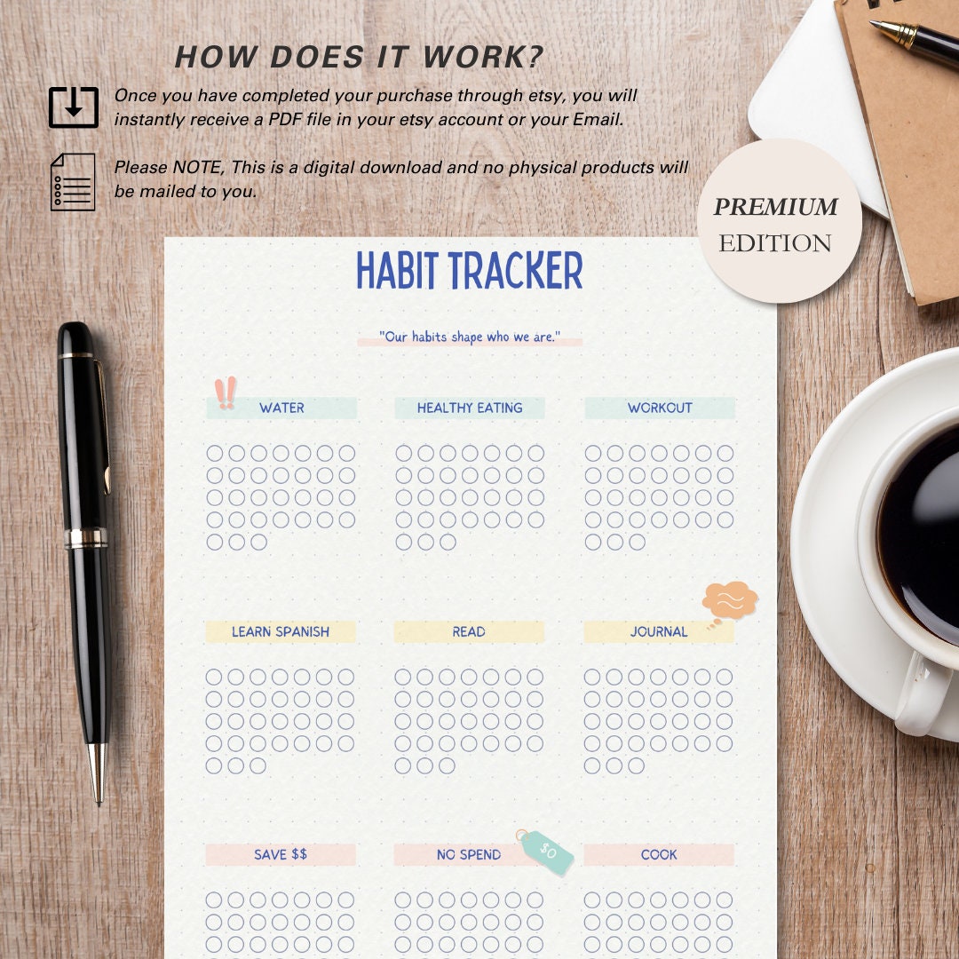 Ivory Dot Grid Bullet Journal Habit Tracker, Colorful Dots, Planner ...