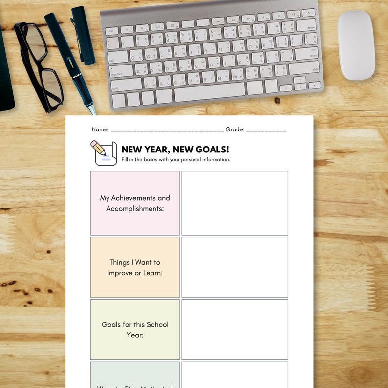 New Year's Resolution Worksheet for Student, 1 Page Resolution Sheet ...