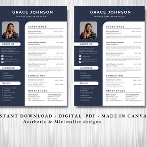 Minimalist Dark Blue White CV Template, Simple Resume Design, Clean ...