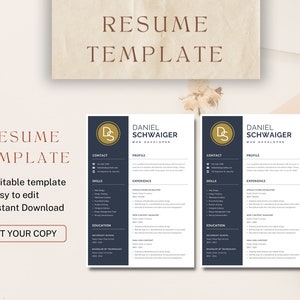 Minimalist Gray Gold Resume Template: Elegant CV Design (instant ...