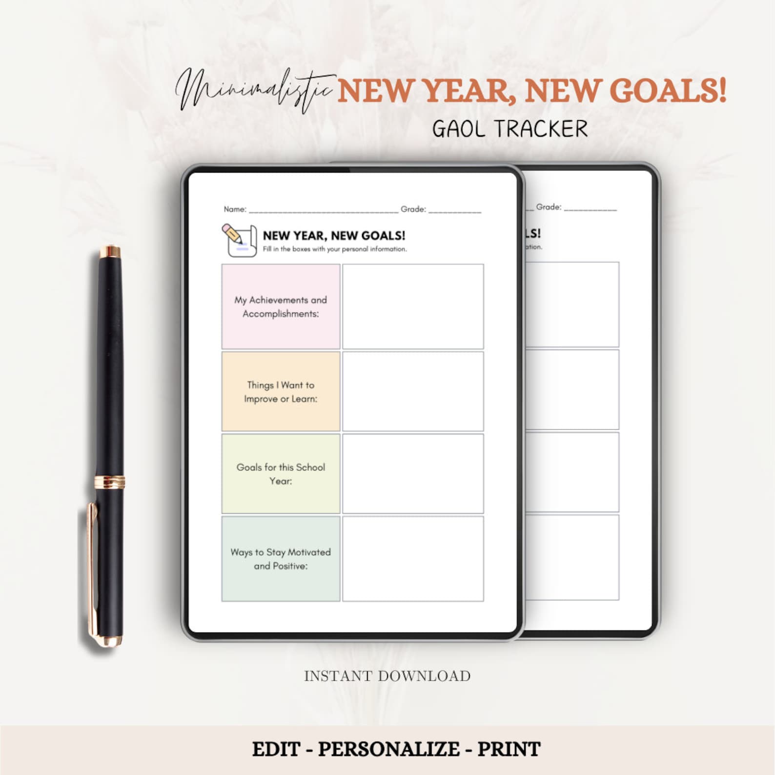 New Year's Resolution Worksheet for Student, 1 Page Resolution Sheet ...