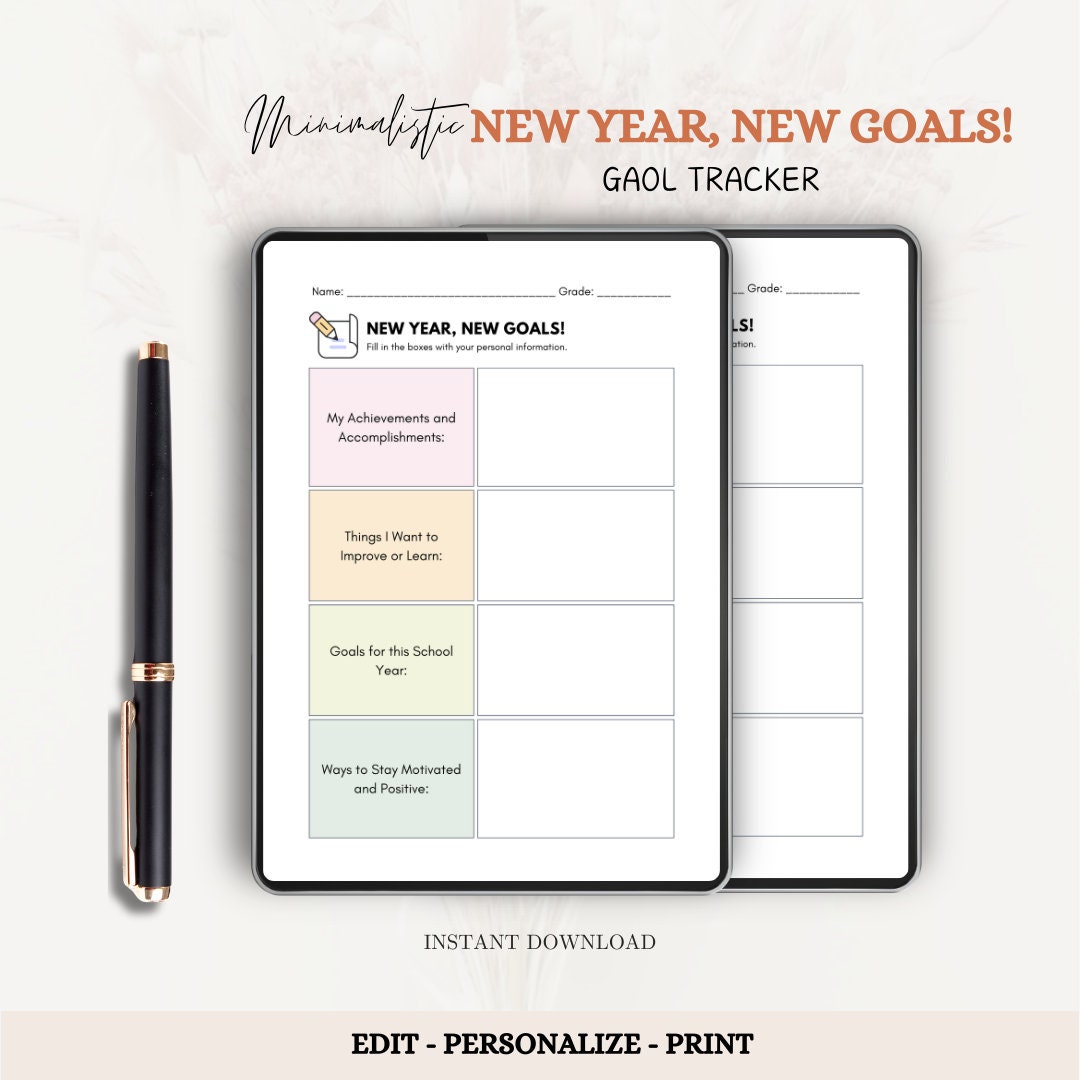 New Year's Resolution Worksheet for Student, 1 Page Resolution Sheet ...