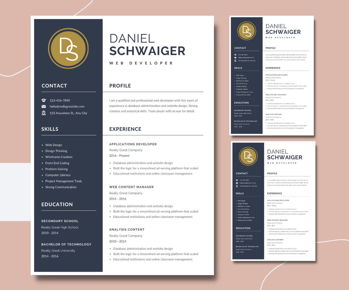 Minimalist Gray Gold Resume Template: Elegant CV Design (instant ...