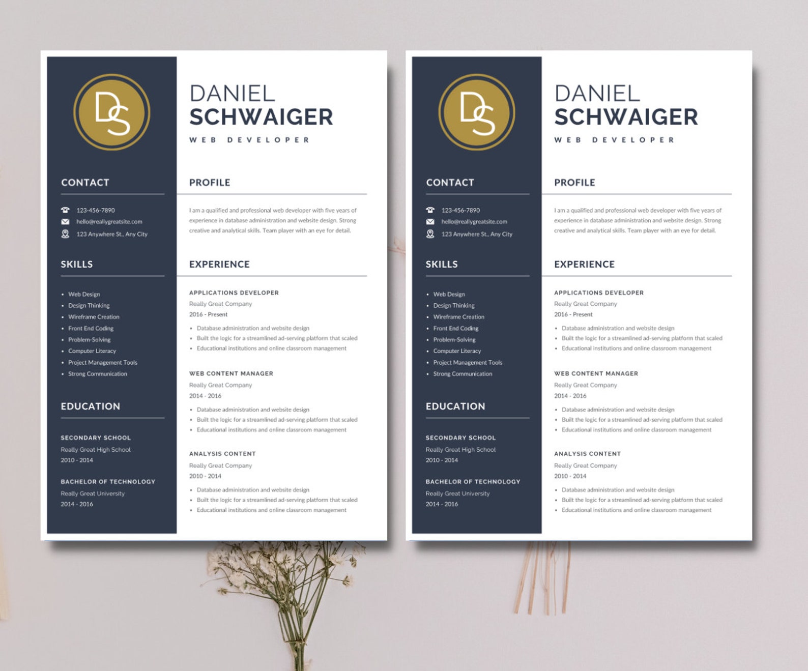 Minimalist Gray Gold Resume Template: Elegant CV Design (instant ...
