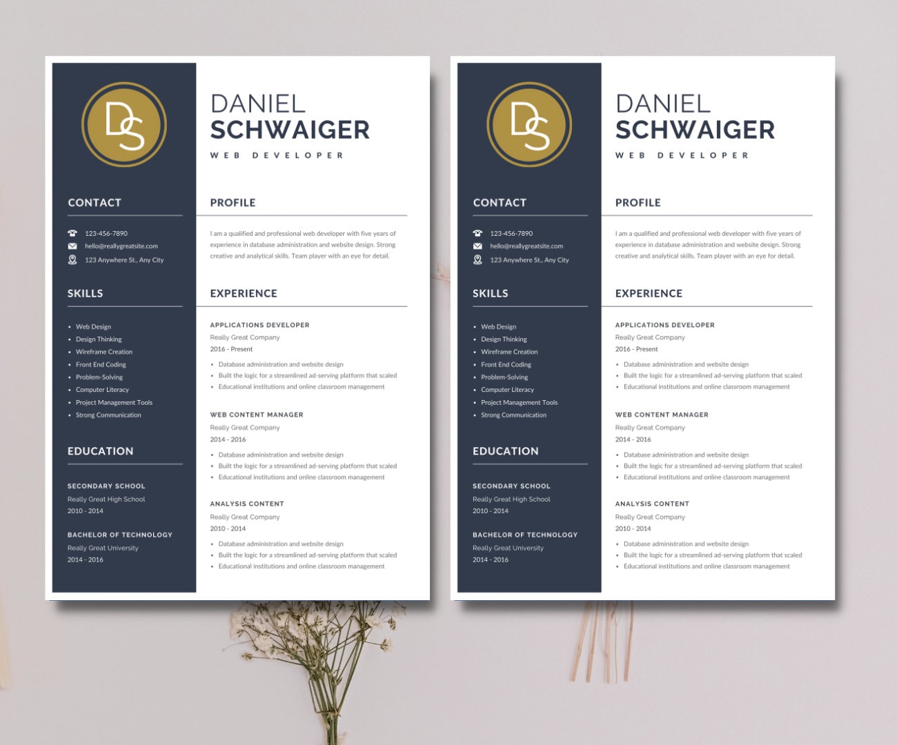 Minimalist Gray Gold Resume Template: Elegant CV Design (instant ...