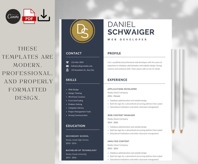 Minimalist Gray Gold Resume Template: Elegant CV Design (instant ...