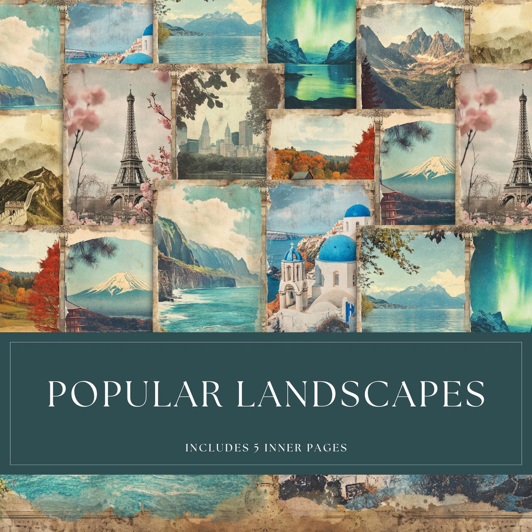Printable Popular Landscapes Junk Journal Landscape Art Print Vintage ...