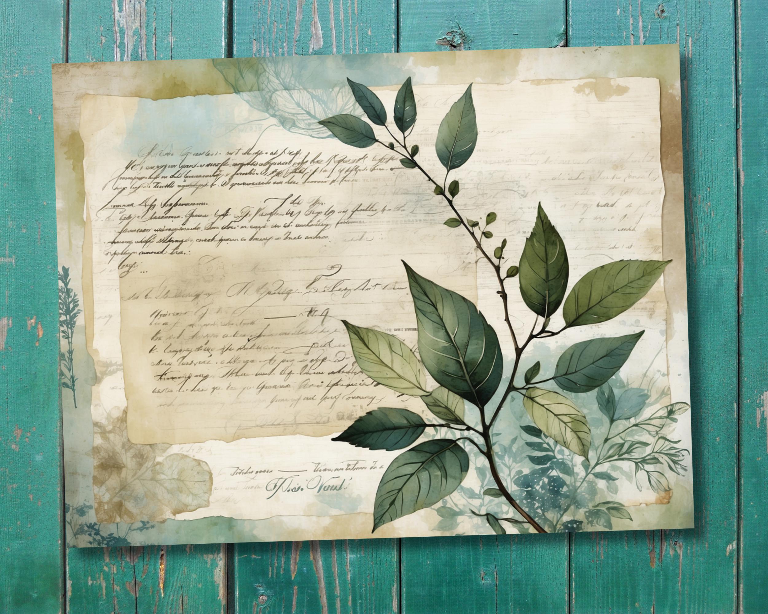 Green Leaf Junk Journal Pages, Botanical Printable Ephemera, Nature ...