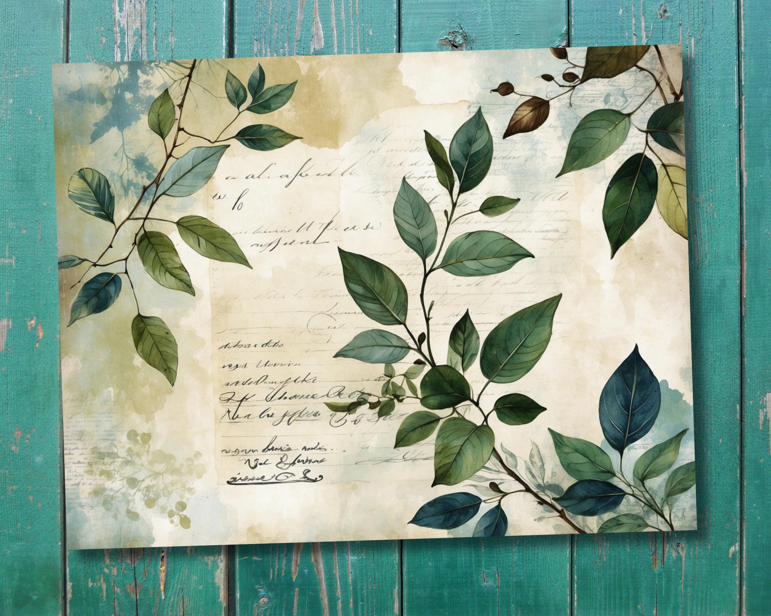 Green Leaf Junk Journal Pages, Botanical Printable Ephemera, Nature ...