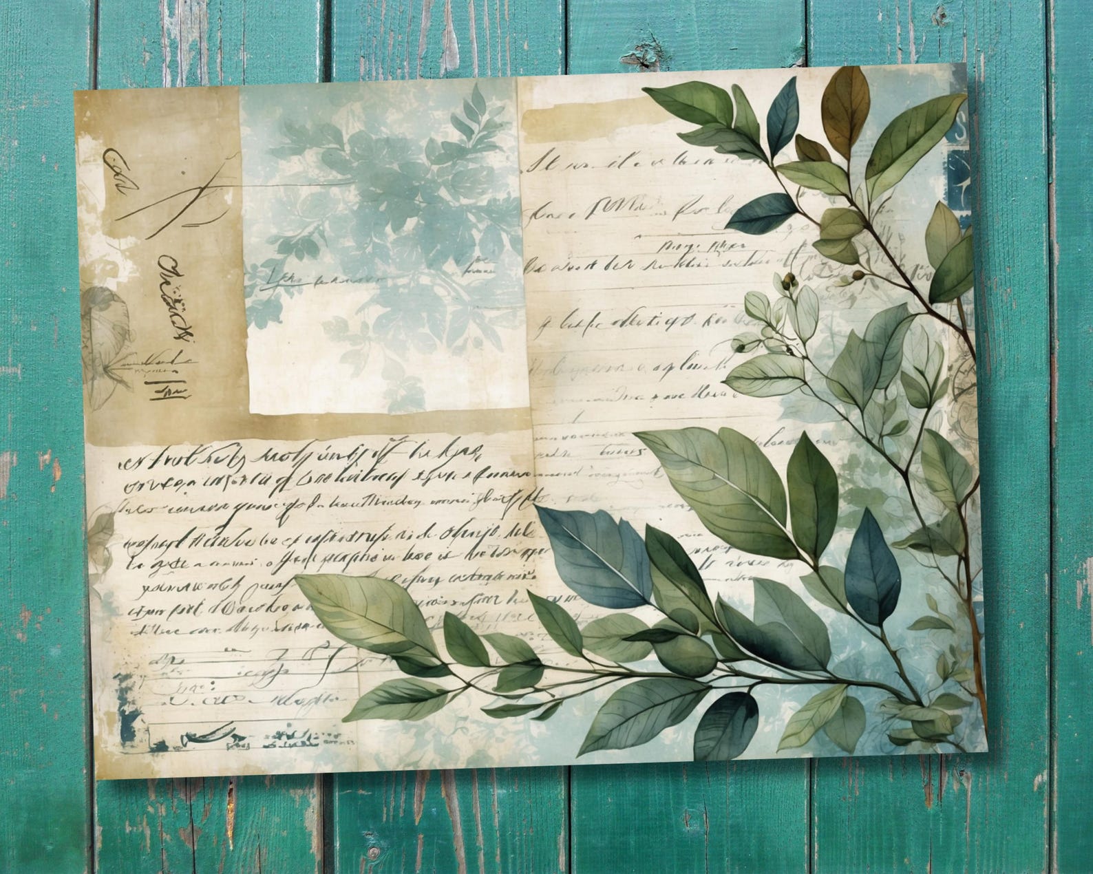 Green Leaf Junk Journal Pages, Botanical Printable Ephemera, Nature ...