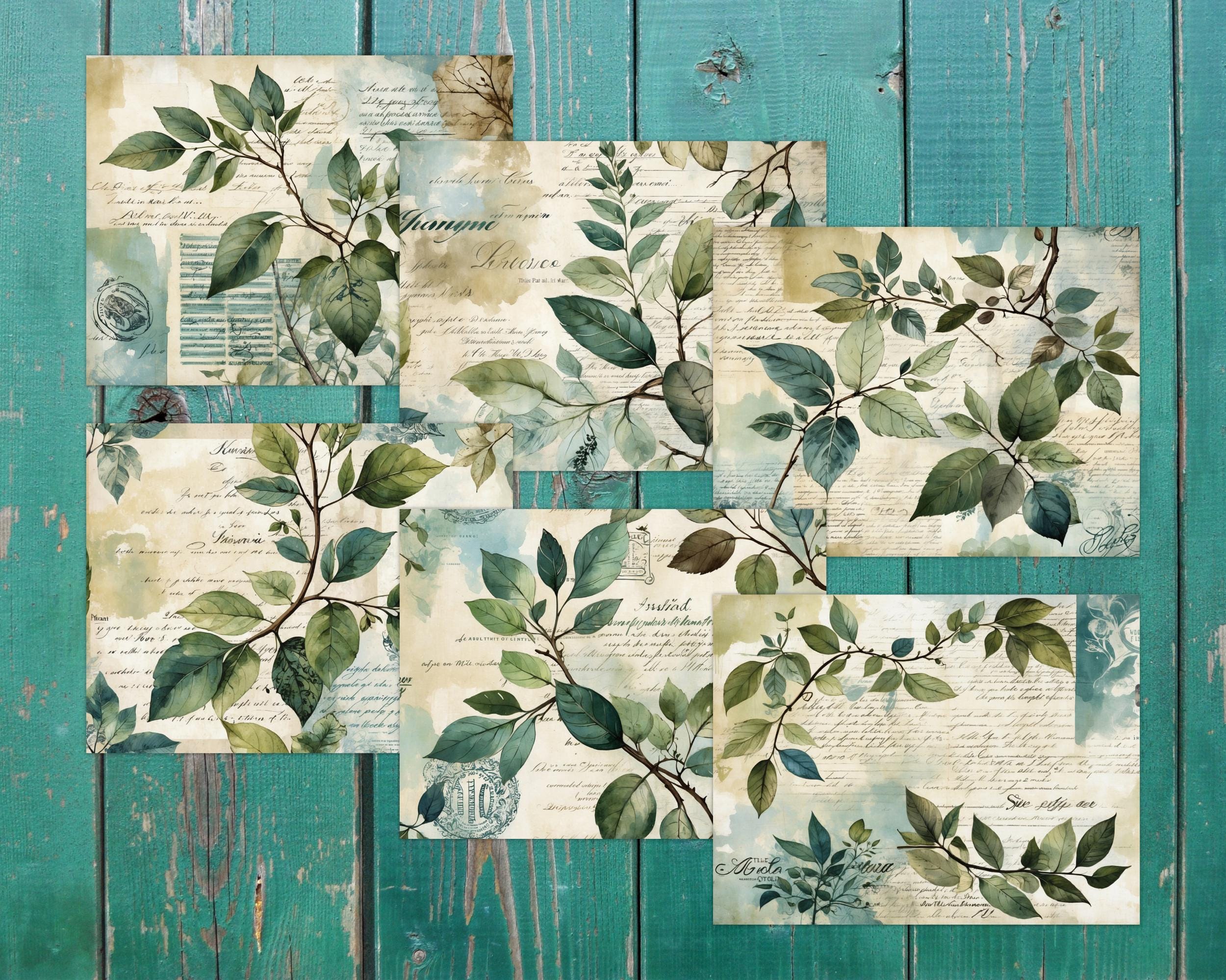 Green Leaf Junk Journal Pages, Botanical Printable Ephemera, Nature ...