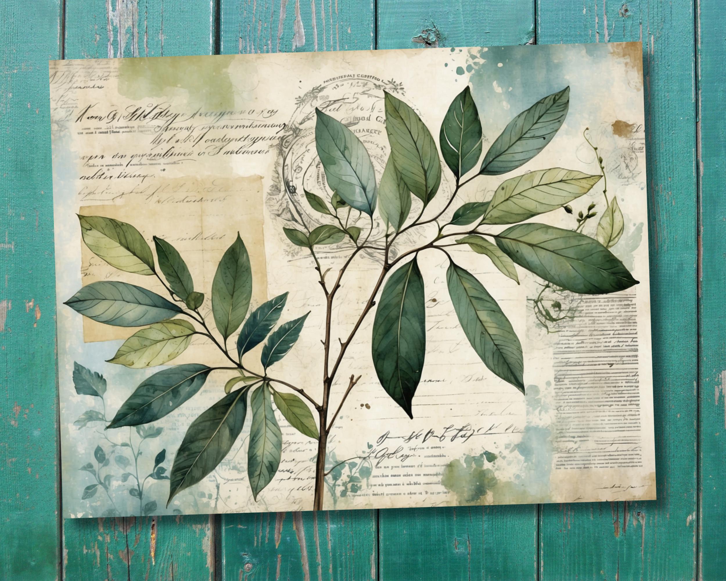 Green Leaf Junk Journal Pages, Botanical Printable Ephemera, Nature ...