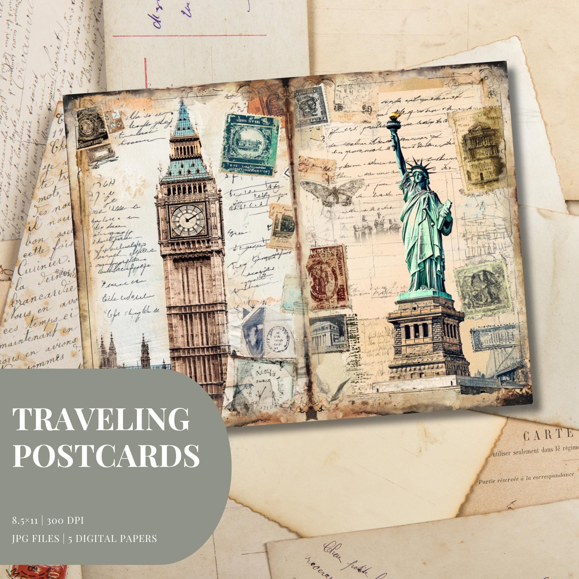 Vintage Travel Postcards Junk Journal Pages Postcard Scrapbooking ...