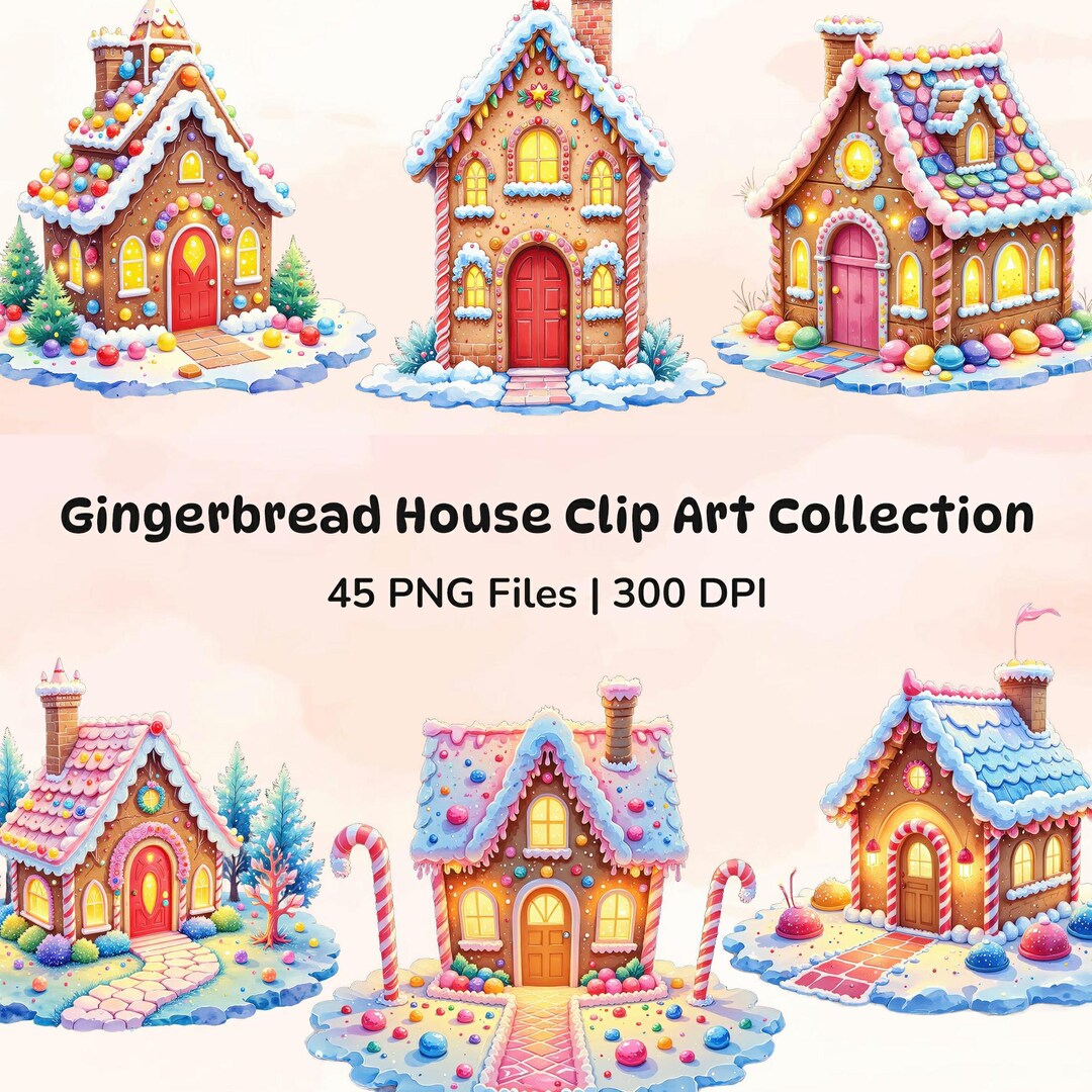 45 Gingerbread House Clipart Bundle, PNG Files, Christmas Decorations ...