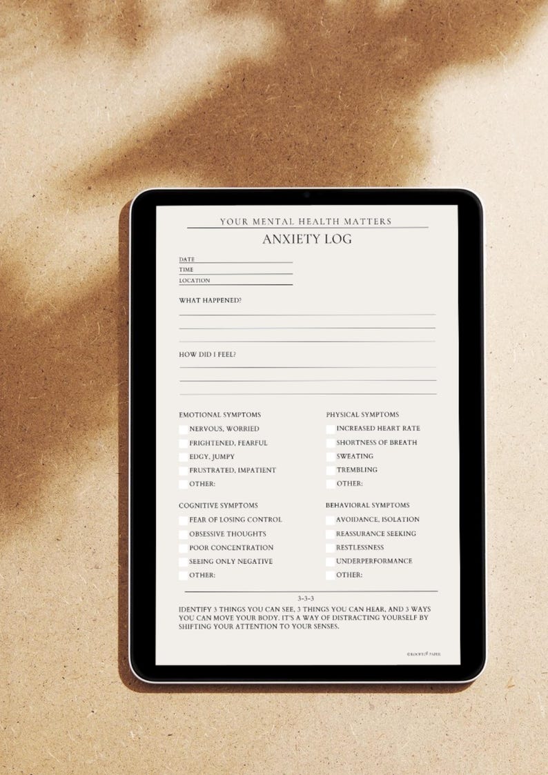 Anxiety Log PDF | Printable Mental Health Tracker | CBT Tool for ...