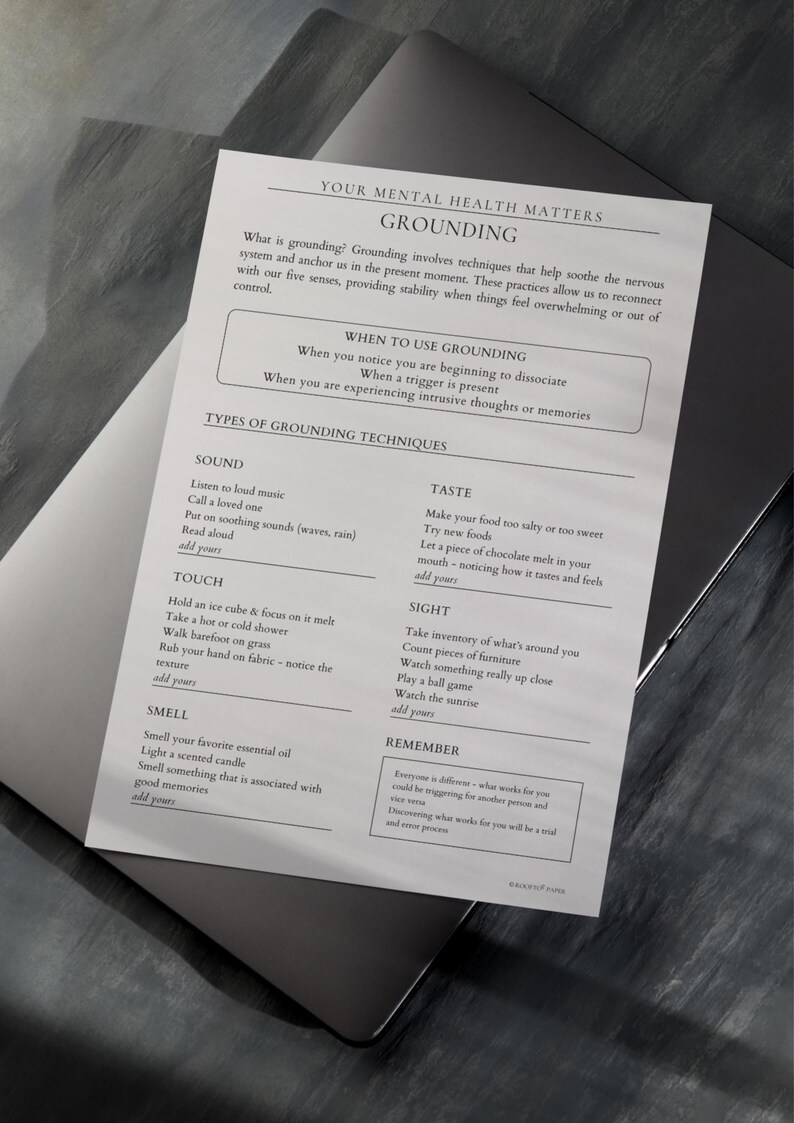 Grounding Techniques Poster Printable Mindfulness Tool Sensory ...