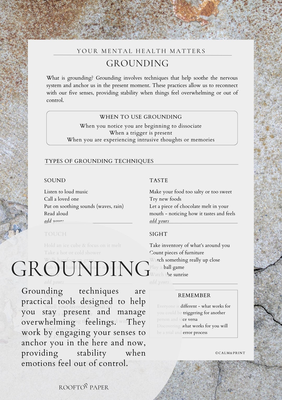 Grounding Techniques Poster | Printable Mindfulness Tool | Sensory ...