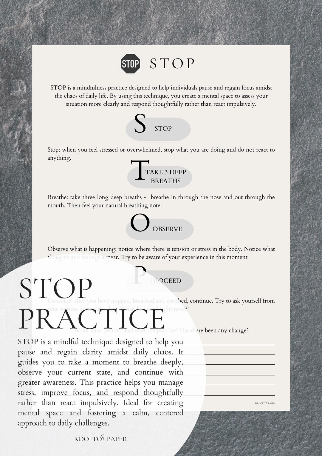 STOP Mindfulness Practice Poster PDF | Stress Reduction & Focus ...