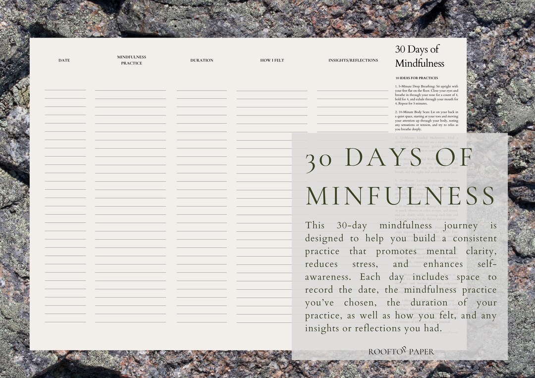 30 Days of Mindfulness Calendar | Track Daily Practices, Reduce Stress ...