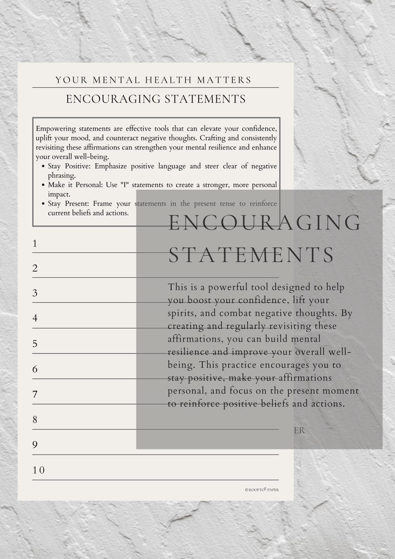 Encouraging Statements PDF | Positive Affirmation Worksheet | Combat ...