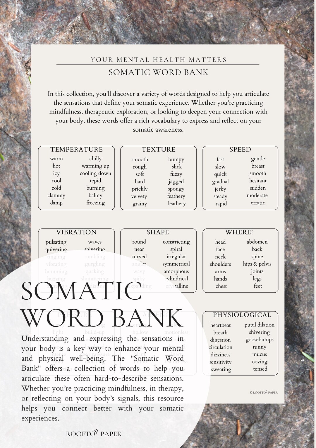 Somatic Word Bank for Mindfulness and Therapy | Enhance Emotional ...