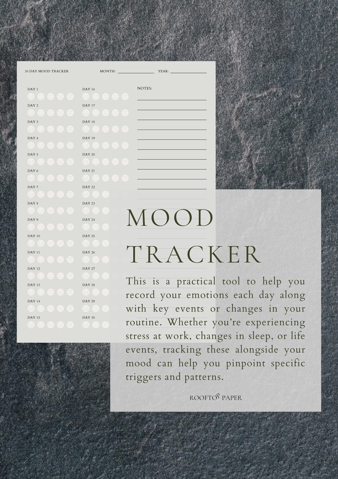 30-day Mood Tracker | Printable Daily Emotion Log | Track Stress, Sleep ...
